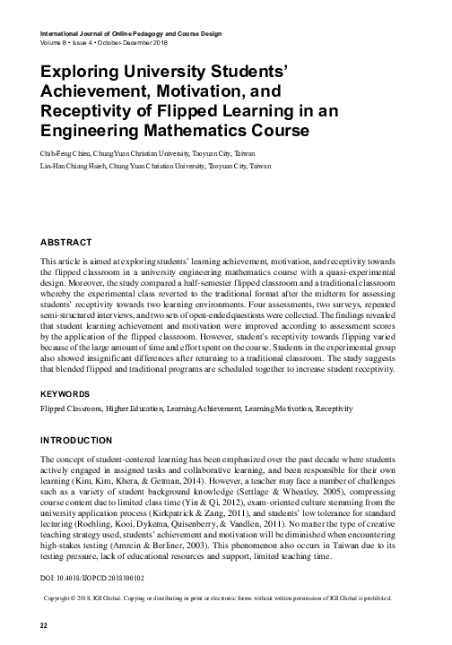 (PDF) Exploring University Students' Achievement, Motivation, and Receptivity of Flipped ...