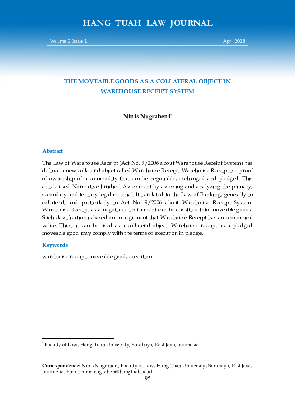 (PDF) The Moveable Goods as a Collateral Object in Warehouse Receipt System