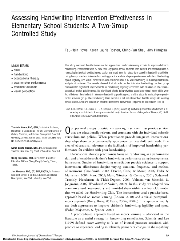 (PDF) Assessing Handwriting Intervention Effectiveness in Elementary ...