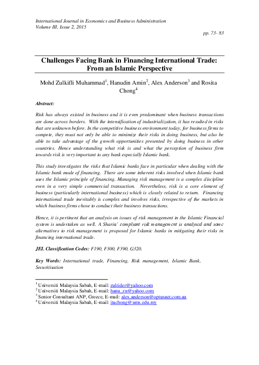 (PDF) Challenges Facing Bank in Financing International Trade: From an ...