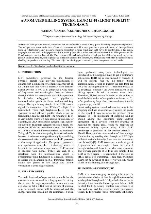 (PDF) Automated Billing System Using LI-Fi ( Light Fidelity ) Technology