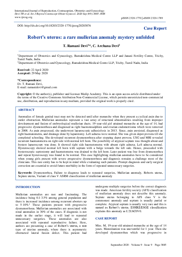 (PDF) Robert’s uterus: a rare mullerian anomaly mystery unfolded