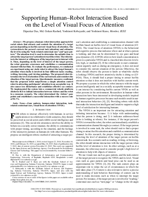 (PDF) Supporting Human–Robot Interaction Based on the Level of Visual ...