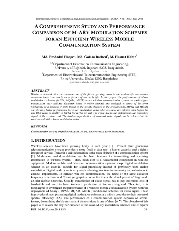 (PDF) A Comprehensive Study and Performance Comparison of M-ARY Modulation Schemes for an ...