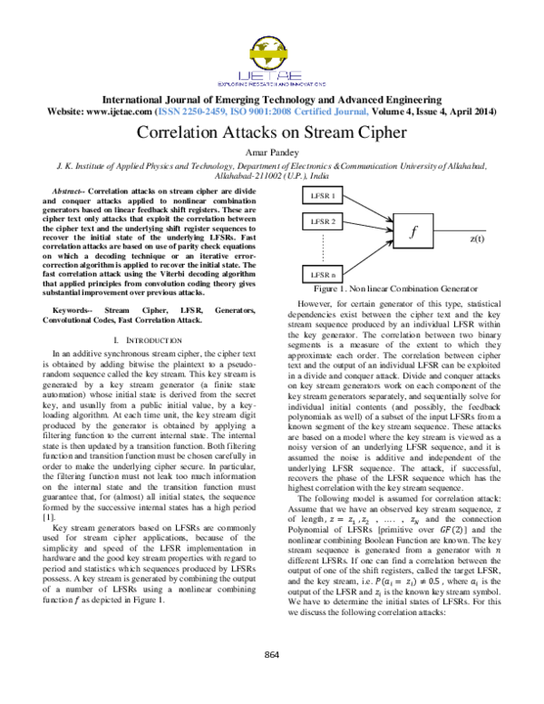 (PDF) Correlation Attacks on Stream Cipher