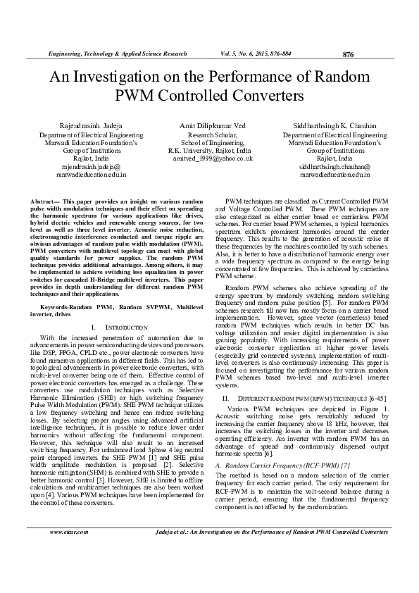 Pdf An Investigation On The Performance Of Random Pwm Controlled Converters