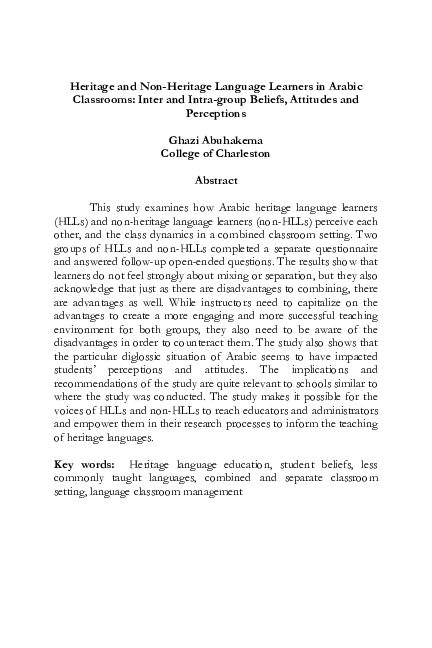 (PDF) Heritage and Non-Heritage Language Learners in Arabic Classrooms ...