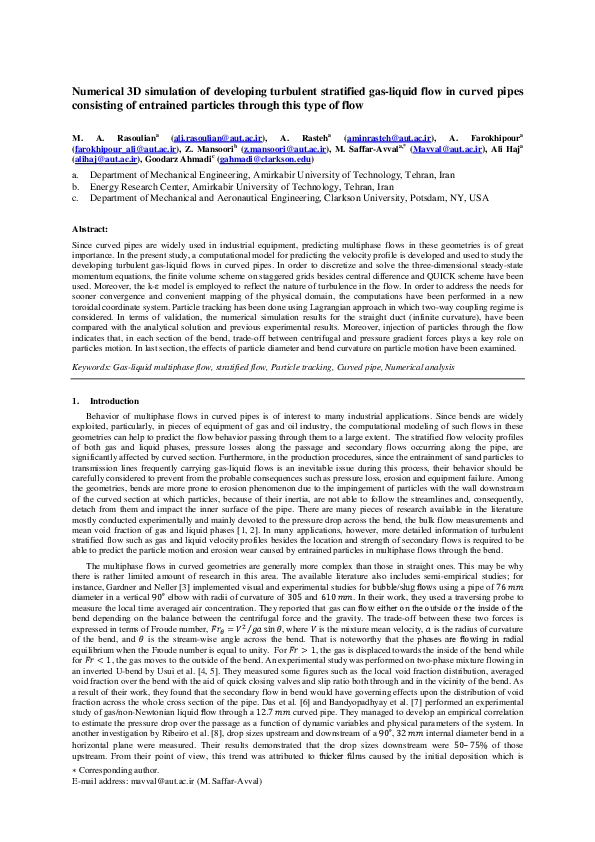 (PDF) Numerical 3D simulation of developing turbulent stratified gas-liquid flow in curved pipes ...