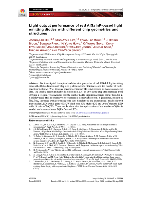 (PDF) Light output performance of red AlGaInP-based light emitting ...