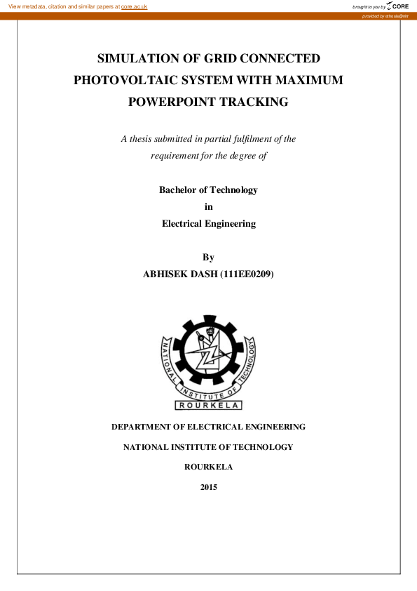 Pdf Simulation Of Grid Connected Photovoltaic System With Maximum Power Point Tracking