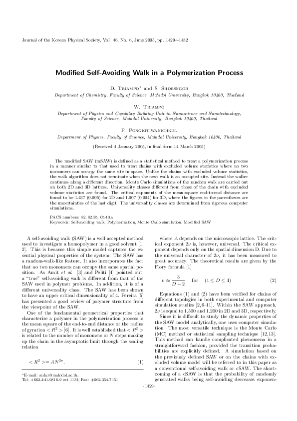 (PDF) Modified Self-Avoiding Walk in a Polymerization Process