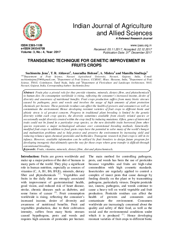 (PDF) Transgenic Technique for Genetic Improvement in Fruits Crops