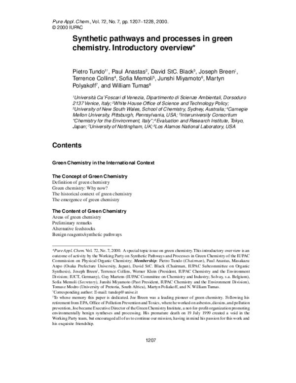 (PDF) Synthetic pathways and processes in green chemistry. Introductory ...