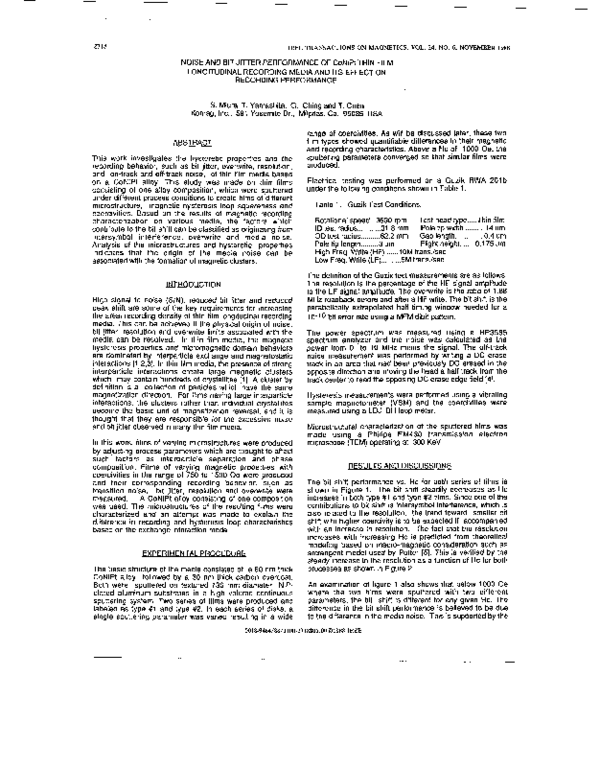 (PDF) Noise and bit jitter performance of CoNiPt thin film longitudinal recording media and its ...