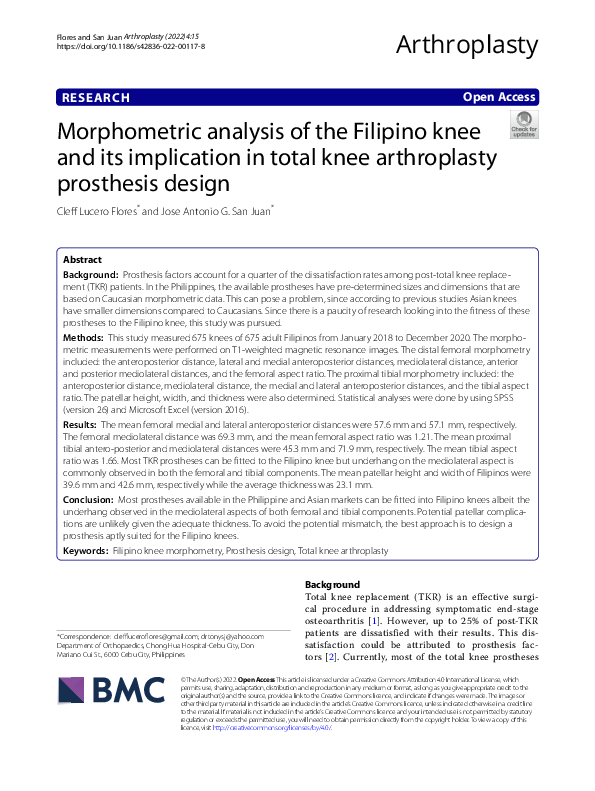 (PDF) Morphometric analysis of the Filipino knee and its implication in ...