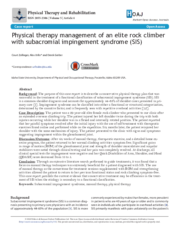 (PDF) Physical therapy management of an elite rock climber with ...