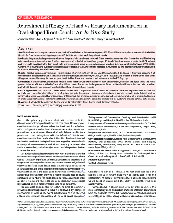 (PDF) Retreatment Efficacy of Hand vs Rotary Instrumentation in Oval ...