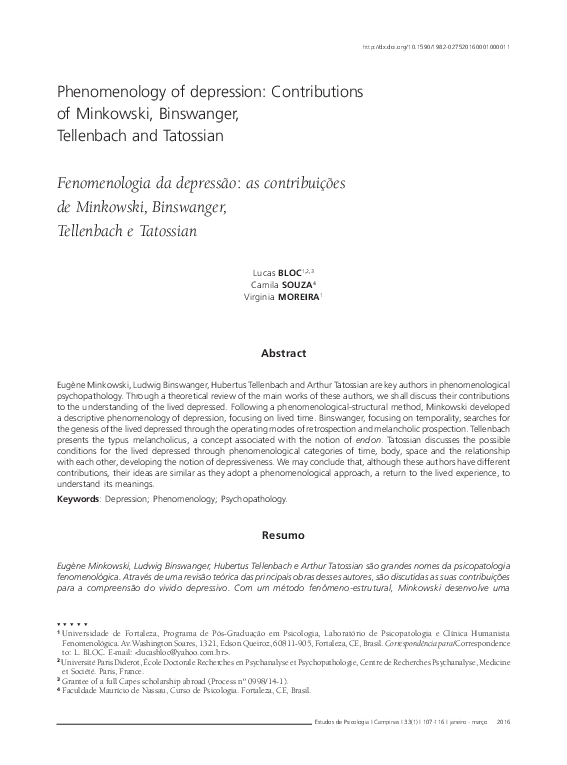 (PDF) Phenomenology of depression: Contributions of Minkowski ...