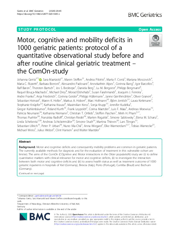 (PDF) Motor, cognitive and mobility deficits in 1000 geriatric patients ...