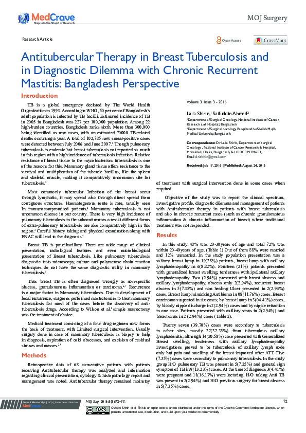 (PDF) Antitubercular Therapy in Breast Tuberculosis and in Diagnostic ...
