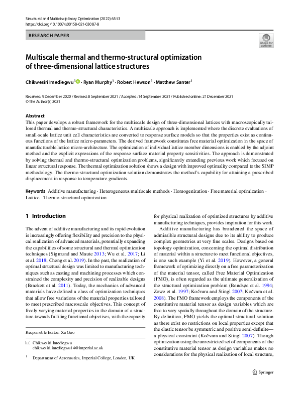 (PDF) Multiscale thermal and thermo-structural optimization of three-dimensional lattice structures