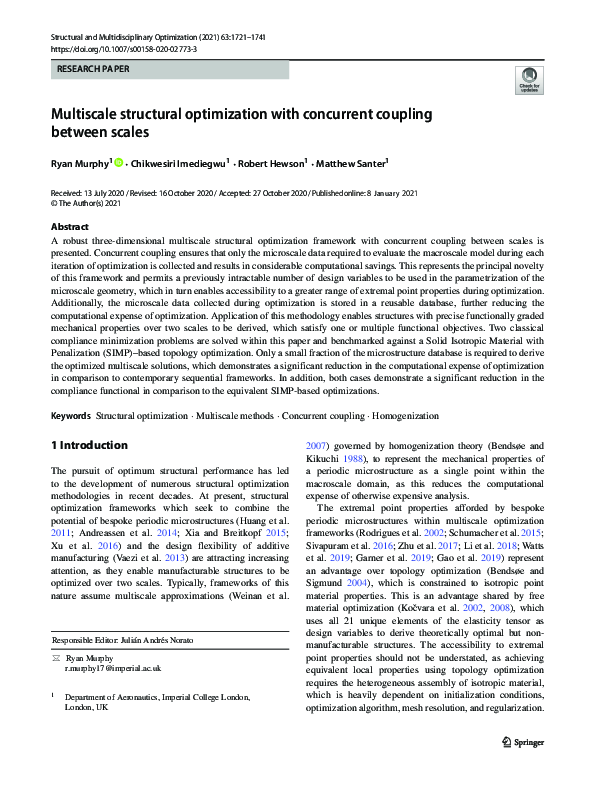 (PDF) Multiscale structural optimization with concurrent coupling between scales