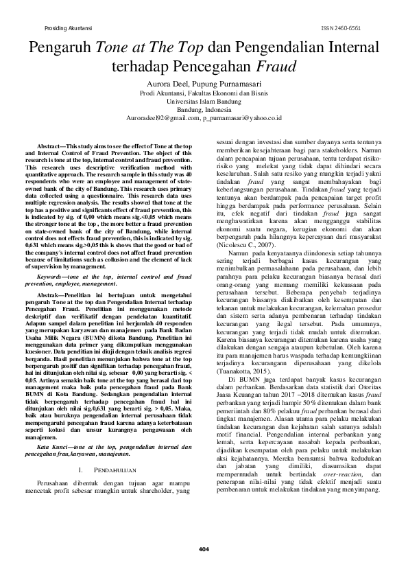 (PDF) Pengaruh Tone at The Top dan Pengendalian Internal terhadap ...