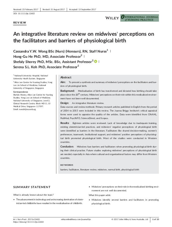 (PDF) An integrative literature review on midwives' perceptions on the ...