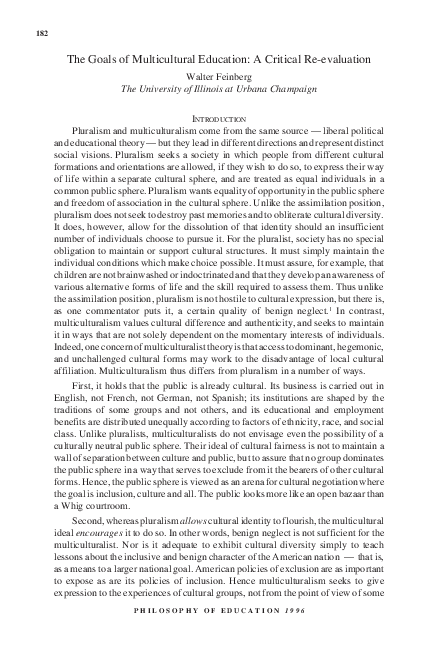 (PDF) The Goals of Multicultural Education: A Critical Re-evaluation | Walter Feinberg ...
