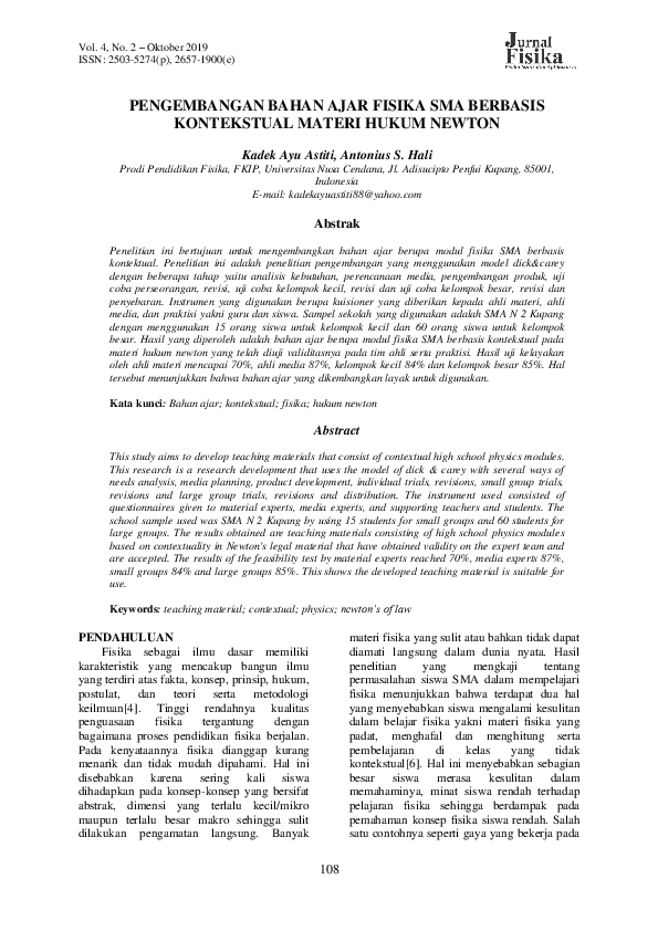 (PDF) Pengembangan Bahan Ajar Fisika Sma Berbasis Kontekstual Materi Hukum Newton