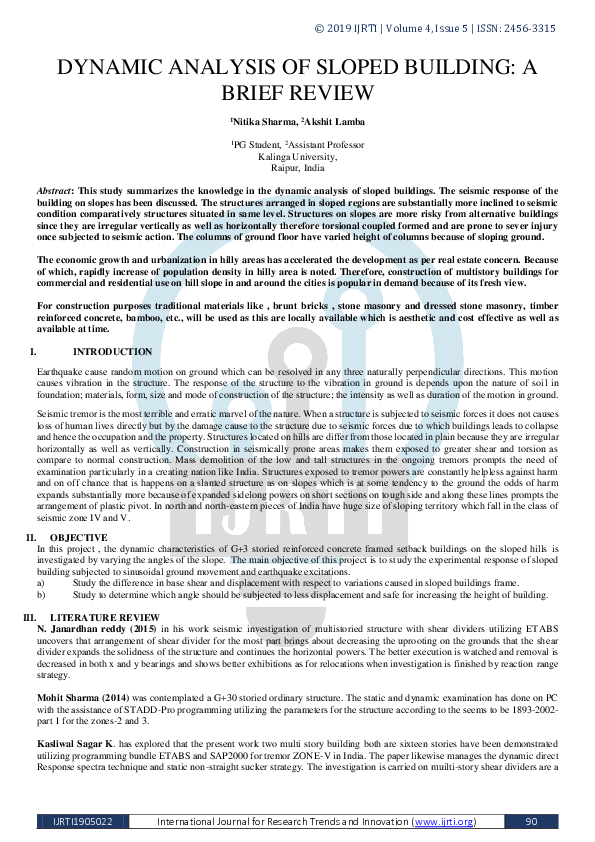 (PDF) Dynamic Analysis of Sloped Building: A Brief Review