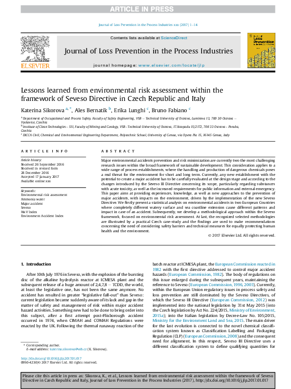 (PDF) Lessons learned from environmental risk assessment within the framework of Seveso ...