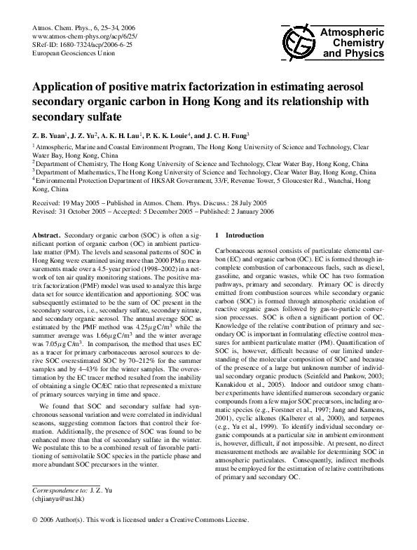 (PDF) Application of positive matrix factorization in estimating ...