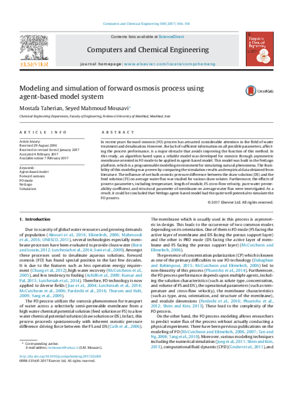 (PDF) Modeling and simulation of forward osmosis process using agent-based model system