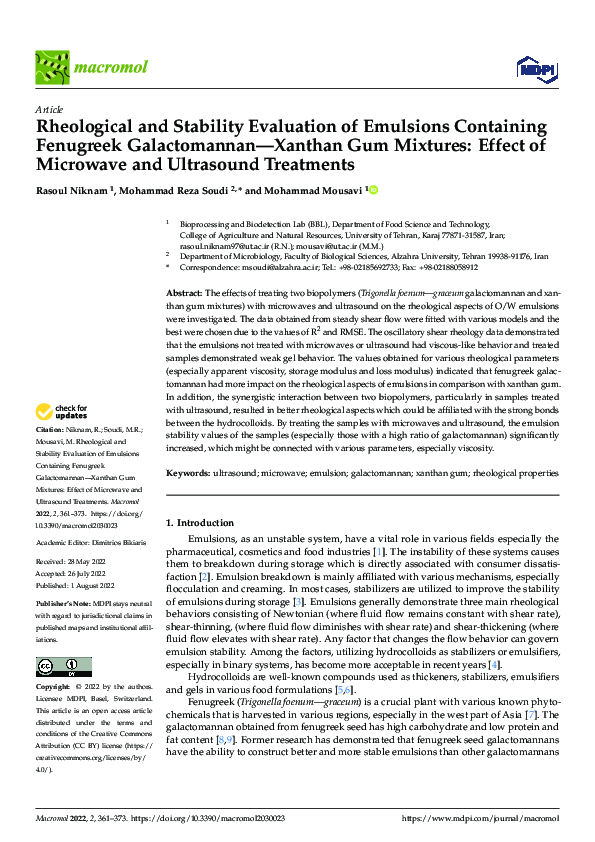 (PDF) Rheological and Stability Evaluation of Emulsions Containing Fenugreek Galactomannan ...