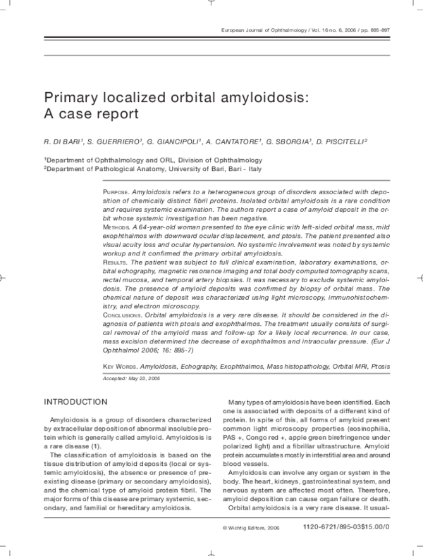 (PDF) Primary Localized Orbital Amyloidosis: A Case Report