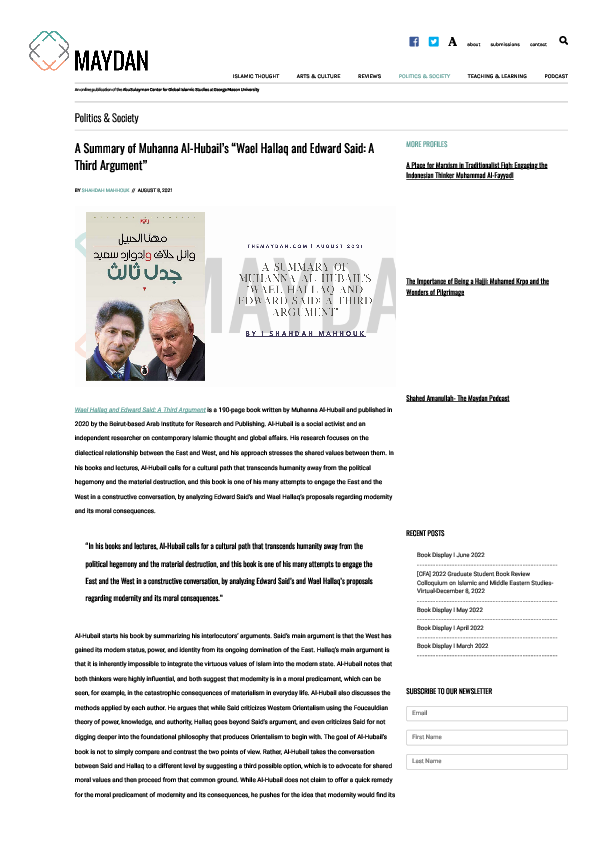 (PDF) A Summary of Muhanna Al Hubail’s Wael Hallaq and Edward Said A ...