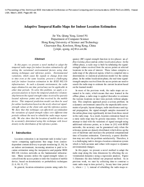 Pdf Adaptive Temporal Radio Maps For Indoor Location Estimation
