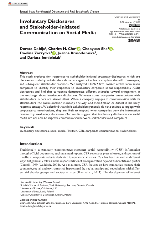 (PDF) Involuntary Disclosures and Stakeholder-Initiated Communication ...