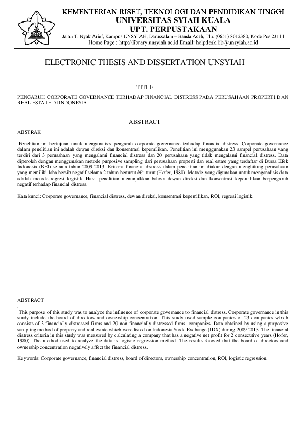 (PDF) Pengaruh Corporate Governance Terhadap Financial Distress Pada ...