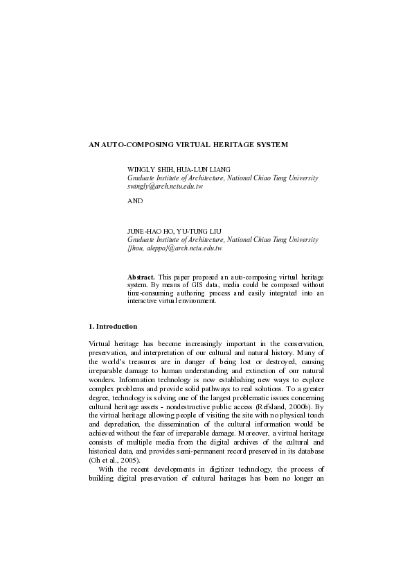 (PDF) An Auto-Composing Virtual Heritage System