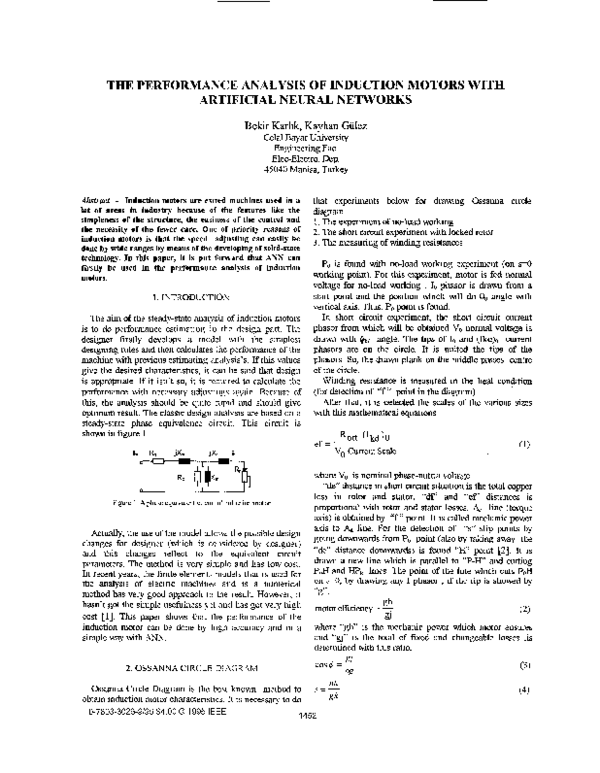 (PDF) The performance analysis of induction motors with artificial neural networks