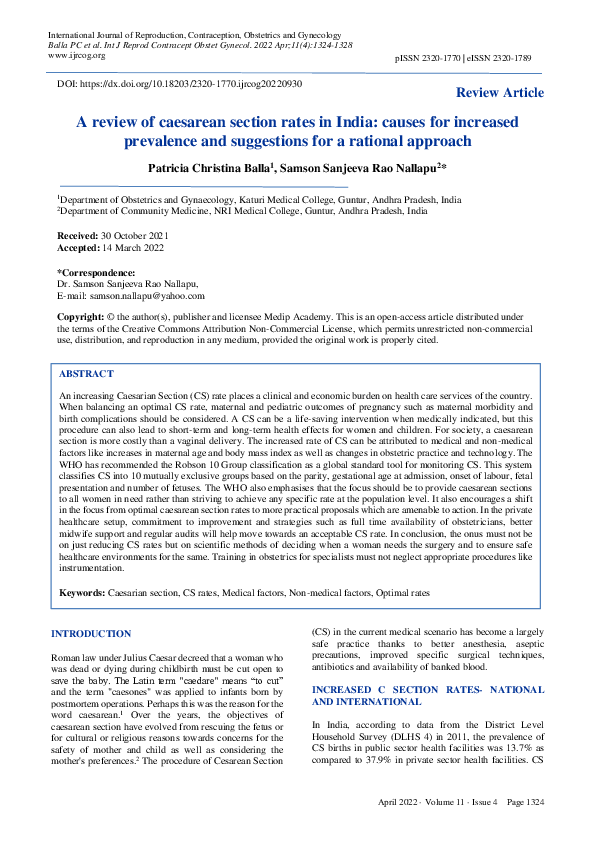 (PDF) A review of caesarean section rates in India: causes for ...