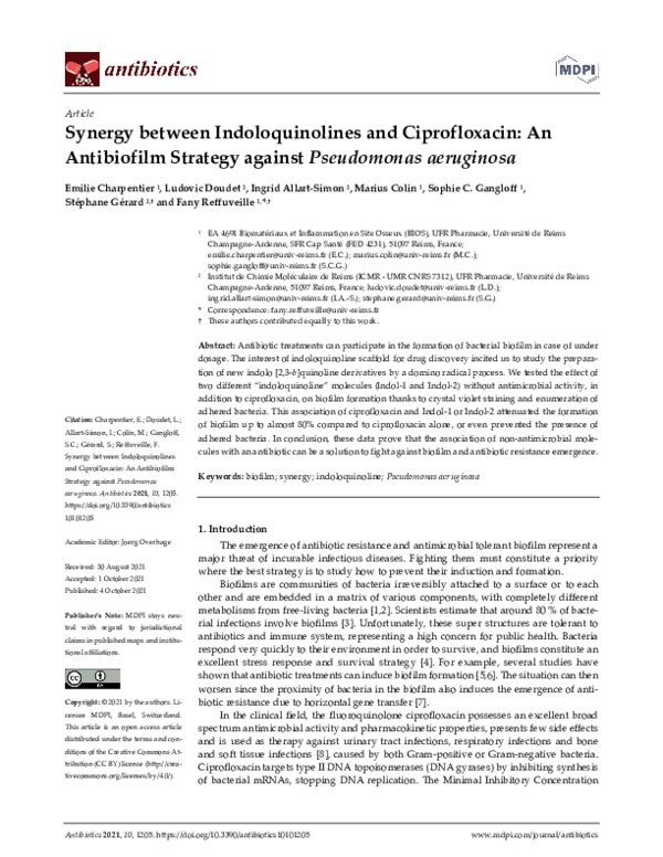 (PDF) Synergy between Indoloquinolines and Ciprofloxacin: An Antibiofilm Strategy against ...