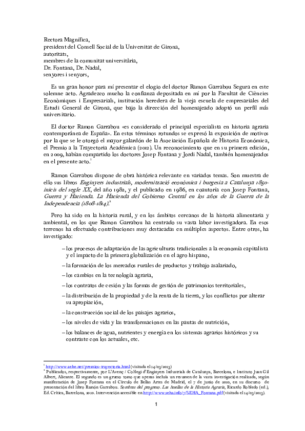 (PDF) Discurs de presentació del Dr. Ramon Garrabou, a càrrec del Dr ...