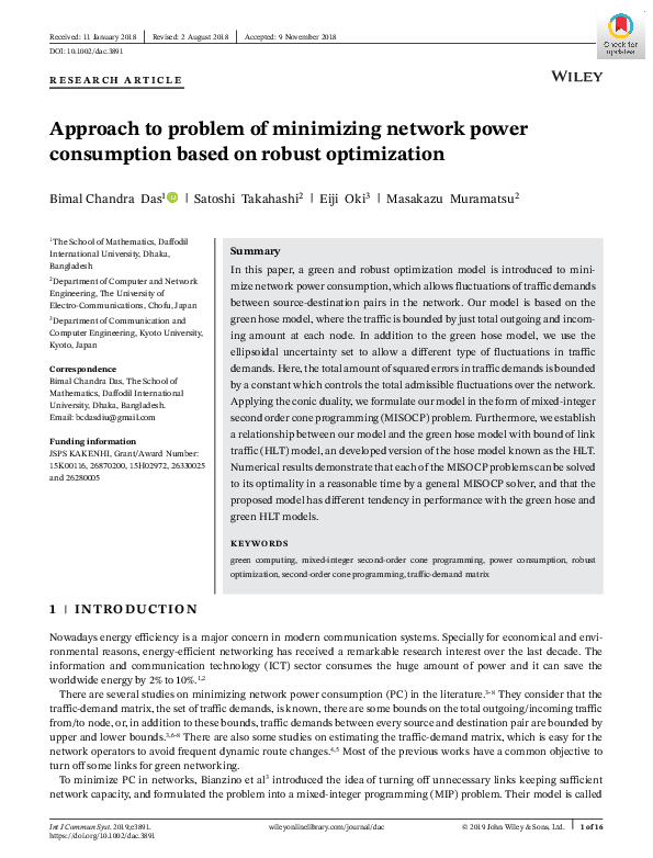 Pdf Approach To Problem Of Minimizing Network Power Consumption Based On Robust Optimization