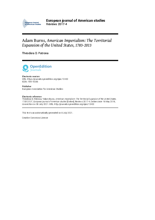 (PDF) Adam Burns, American Imperialism: The Territorial Expansion of ...