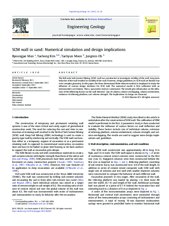 (PDF) SCM wall in sand: Numerical simulation and design implications