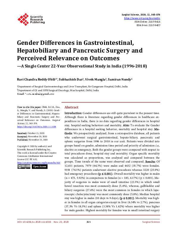 (PDF) Gender Differences in Gastrointestinal, Hepatobiliary and ...