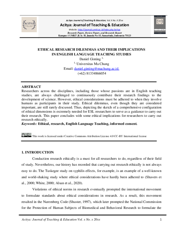 (PDF) ETHICAL RESEARCH DILEMMAS AND THEIR IMPLICATIONS IN ENGLISH ...